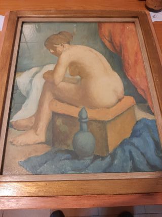 Quadro a olio raffigurante donna nuda seduta