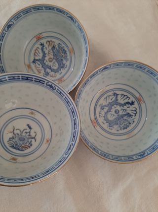 Set 3 ciotole porcellana cinese vintage