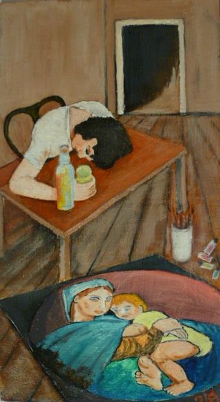 Dipinto olio su tavola - Madonnaro stanco.