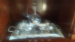 vassoio in argento 1000,1 bottiglia, 6 bicchierin 