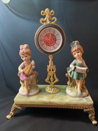 orologio vintage ottone onice e ceramica 