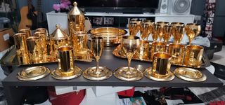 set tavola in acciaio 19/10 placato oro 24.