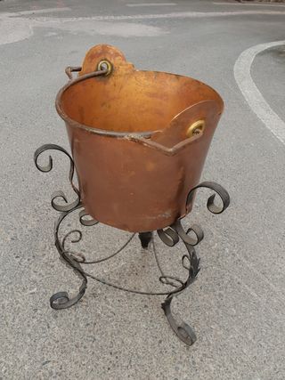 portavaso con pentola in rame L 31 H 61 