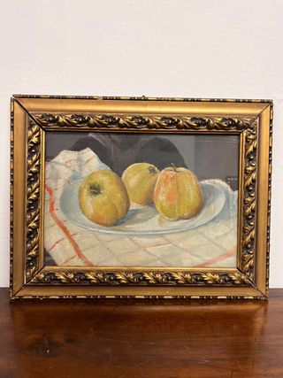 Dipinto olio su tela di Natura Morta con mele.
