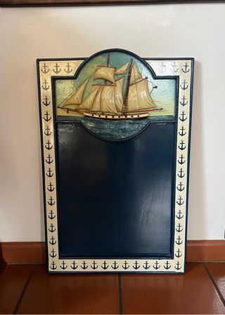 Lavagna in legno bacheca veliero per manu vintage 