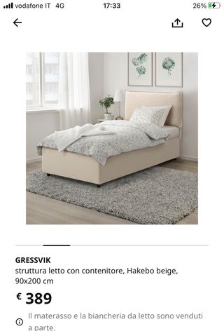 Letto gressvik ikea 90x200 grigio contenitore