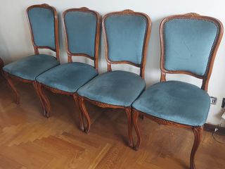 Set di 4 sedie di legno con velluto