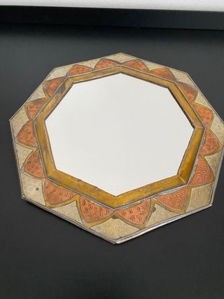 Specchio ottagonale in rame e ottone