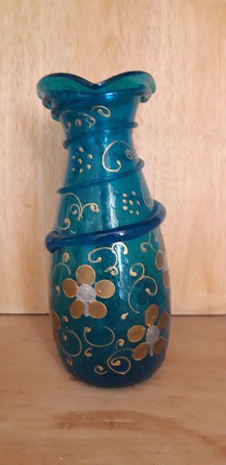 Vaso in vetro blu con fiori dorati - Murano