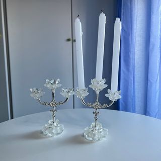 Candelabro a fiore in vetro e metallo