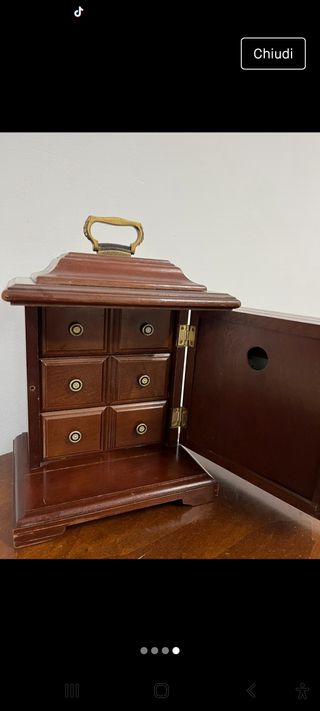 portagioie con 3 cassettini e orologio in legno