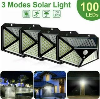 4 PEZZI FARETTI SOLARE 100LED SENSORE DI MOVIMENTO