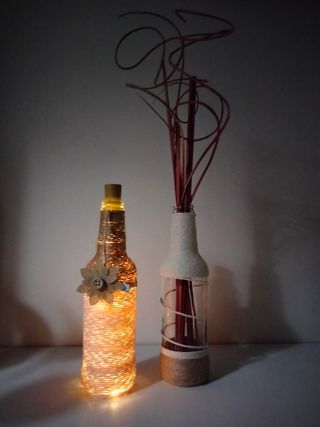 2x Vaso Portafiori decorati con spago  + Tappo LED