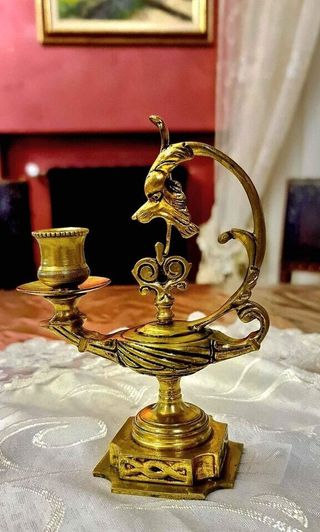 Antico portacandela bronzo con drago 