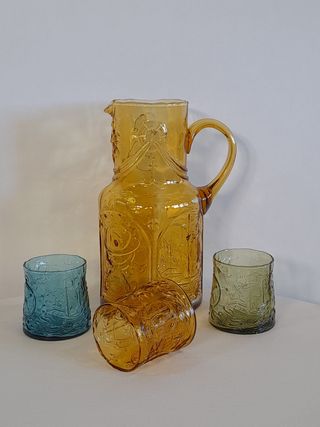 Set Caraffa +Bicchieri Made Italy Vetro Art Glass 