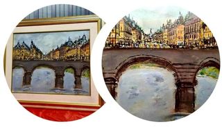 Antico quadro con paesaggio architettonico