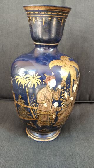 Vaso cinese blu polvere e oro • Cm 34 altezza