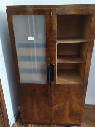 Mobiletto impiallicciato con 2 ante a vetro