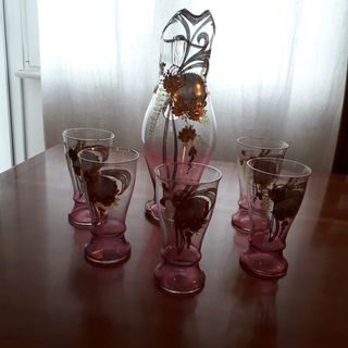Servizio brocca/caraffa vetro vintage c/ bicchieri