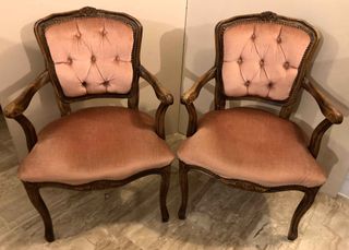 Coppia Poltroncine velluto rosa antico da camera