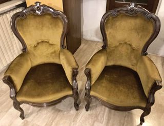 Coppia Poltrone Salotto Legno e velluto color oro