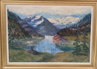 Grande dipinto olio "Lago sui Pirenei"