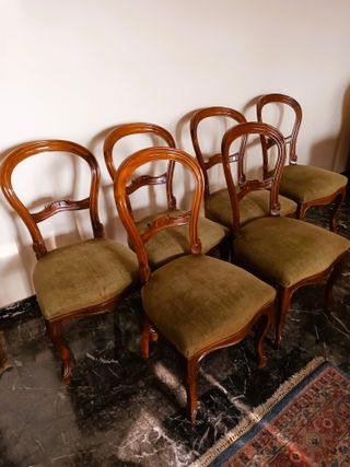 6 sedie da salotto vintage in noce e velluto