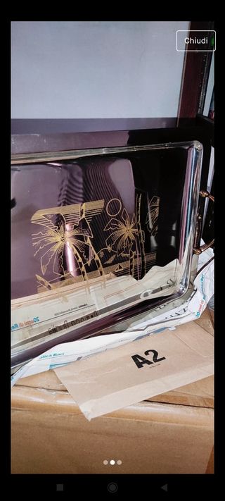 Vassoio in argento e manici oro