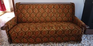 Divano letto anni '80 in legno massiccio,