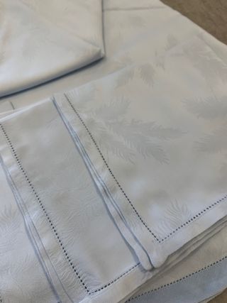 Tovaglia cotone damascato celeste + tovaglioli