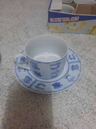 6 tazze te con piatto di porcellana