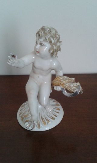 Statuetta Ceramica Capodimonte fanciullo con grano