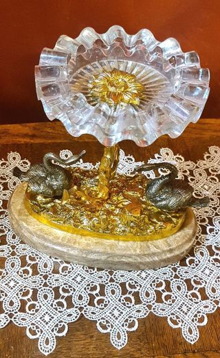 posacenere in cristallo, scultura marmo e bronzo