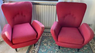 Coppia Poltrone Vintage Salotto Tessuto Rosso
