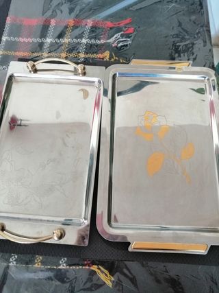 2 bandejas en acero inoxidable chapado en oro