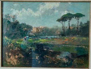 Ezelino Briante Olio su tavola in cornice 1950