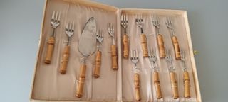 Set 12 posate da dolce acciaio / bambù (Vintage)