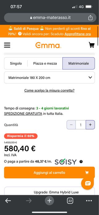 MATERASSO NUOVO 180x200