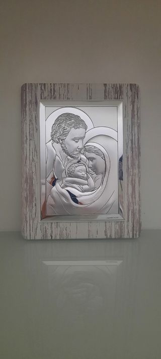 Quadro sacra famiglia argento laminato su tavola d