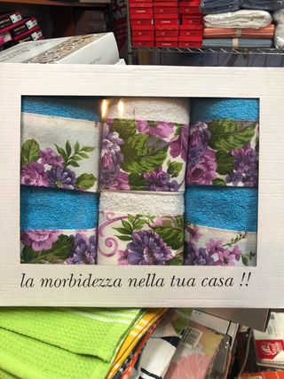 Asciugamani scatola 3 viso e 3 ospiti 