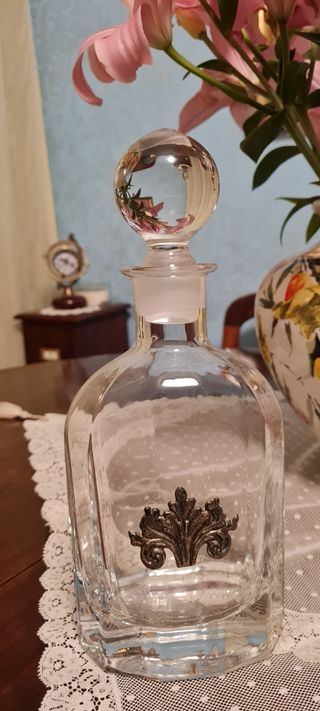 Bottiglia cristallo con tappo e decoro argentat