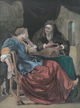 Stampa antica originale La Chiromante 