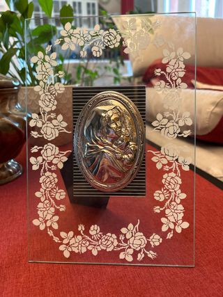 Quadretto vetro e argento con Maria e Gesù Bambino