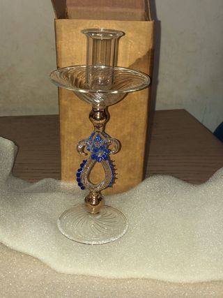 Portacandele con dettagli dorati e blu