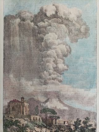 Stampa antica originale litografia Napoli Vesuvio 