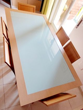 Tavolo allungabile rovere chiaro e vetro + 6 sedie