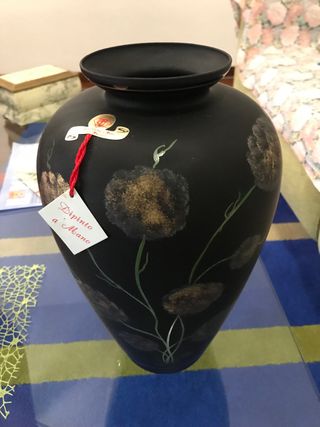 Vaso in vetro nero opaco dipinto a mano -TC