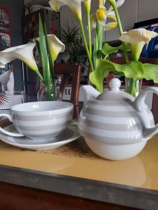 set da tè 3 pezzi panna e beige 