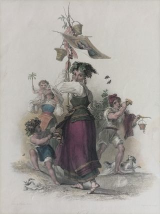 Stampa antica originale 1850 Ca Napoli Costumi