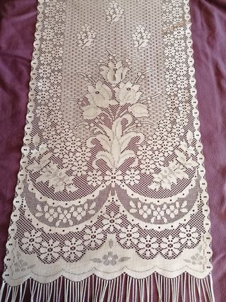 Set 2 tende vintage ricamate con frange